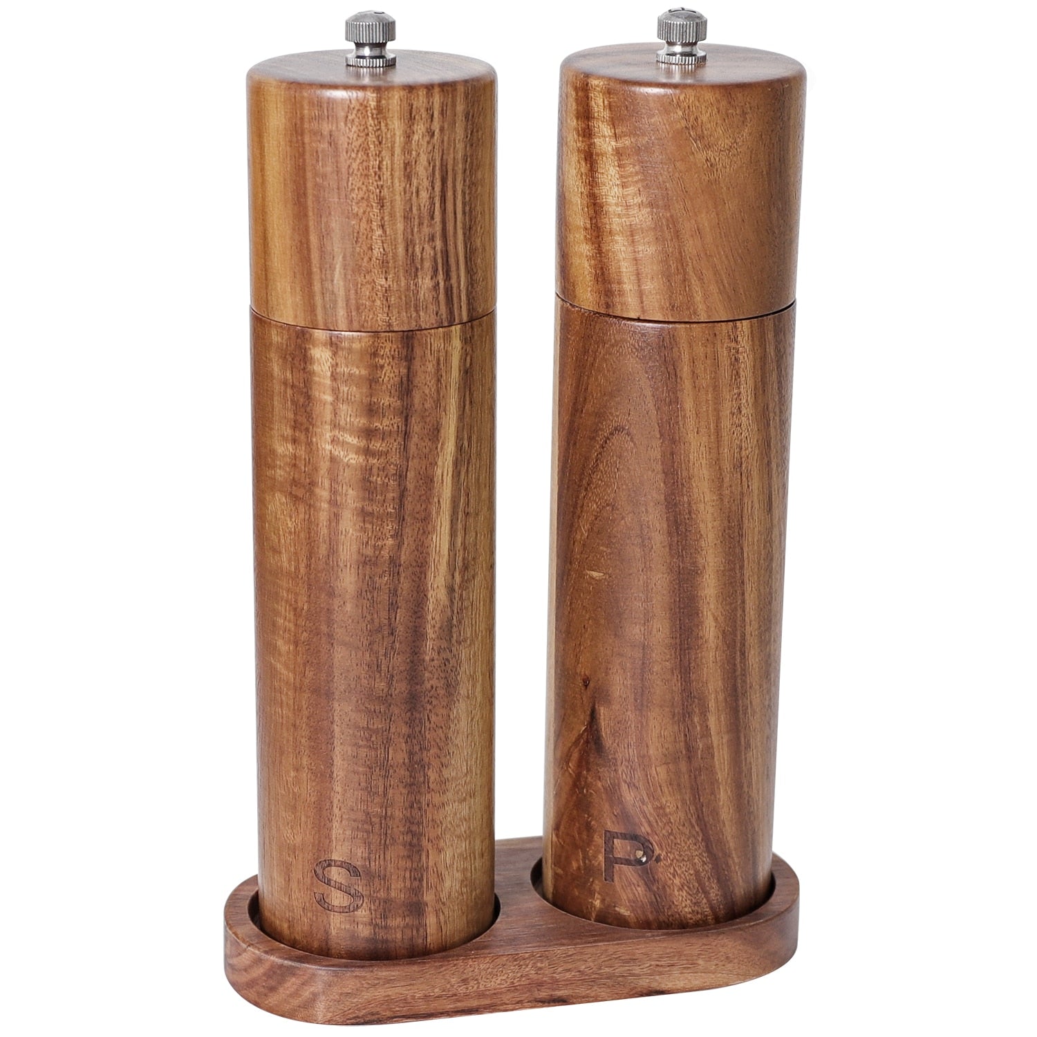 Wooden Salt and Pepper Grinder Set Refillable and Matching Wood Tray ...